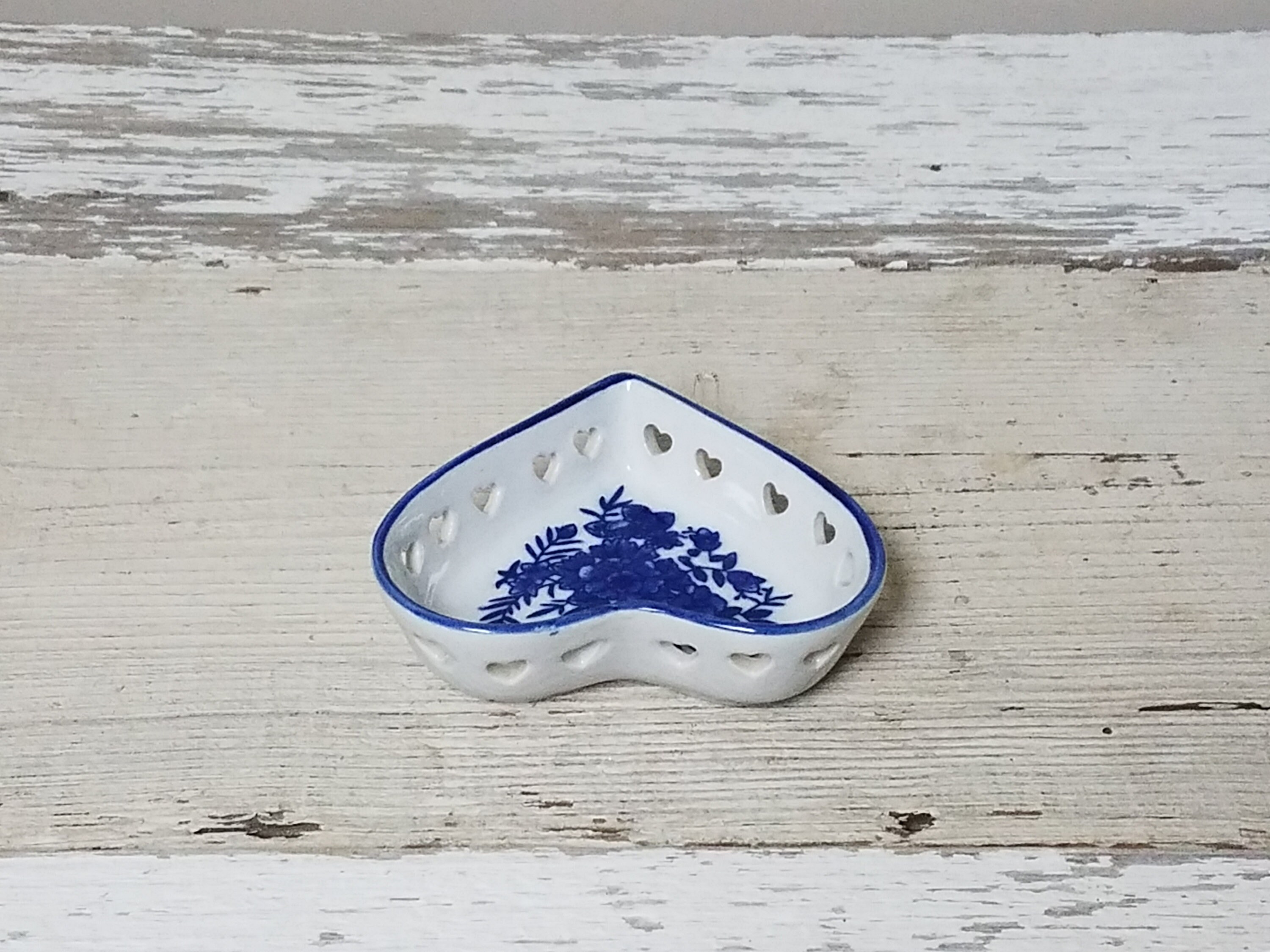Vintage Cobalt Blue & White Heart-shaped Trinket Dish Pierced - Etsy