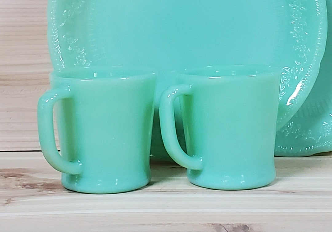 VTG Jadeite Deep Jade Glass Mugs (set of 2) Anchor Hocking Fire King, Restaurant Ware, ALICE ...