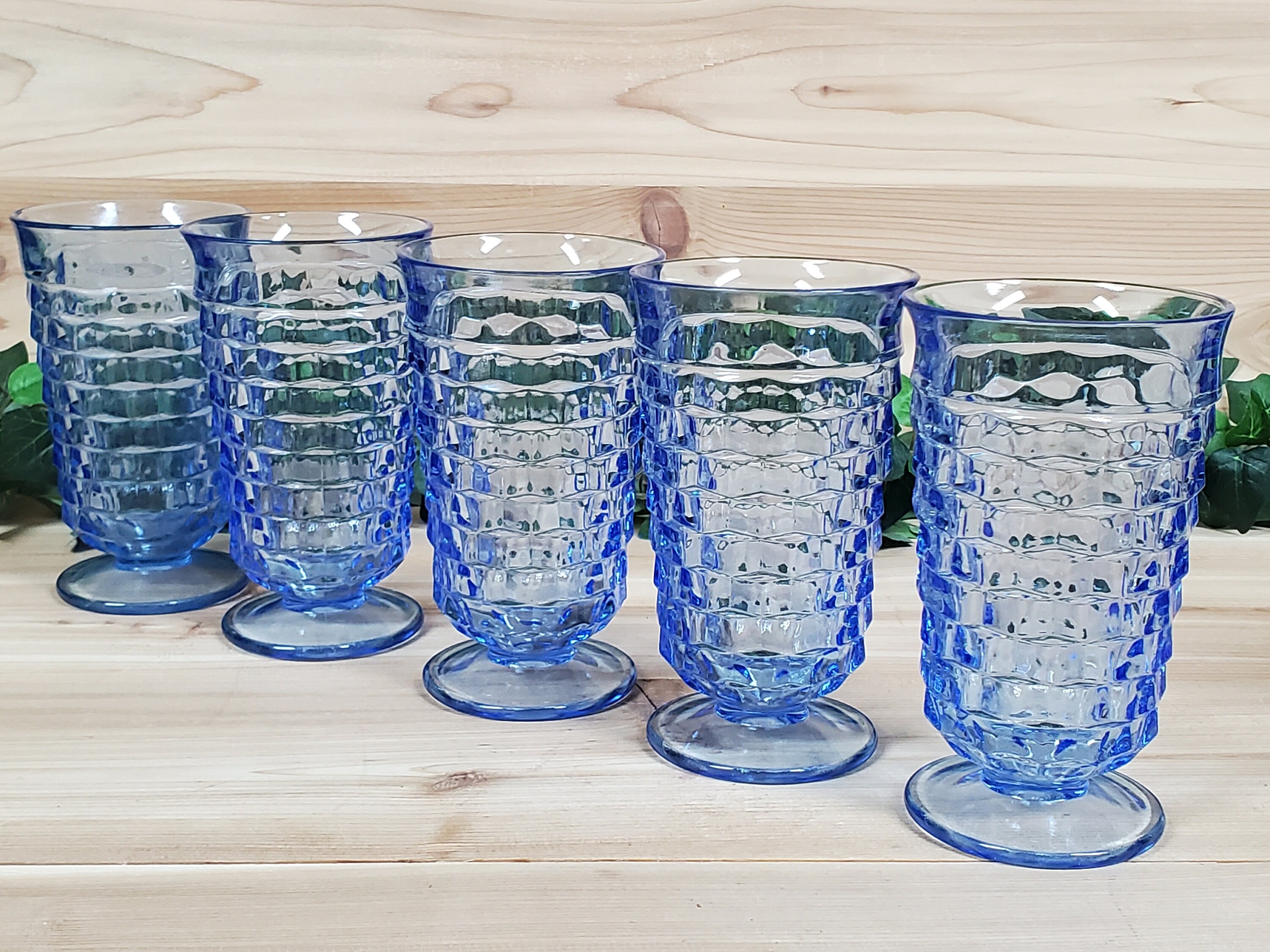 Vintage 12 Oz Footed Goblets set of 5 Whitehall LIGHT BLUE by Colony ...