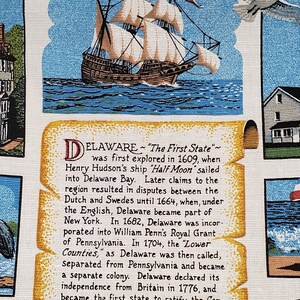 Vintage Delaware State Dish or Tea Towel, "the First State" History ...