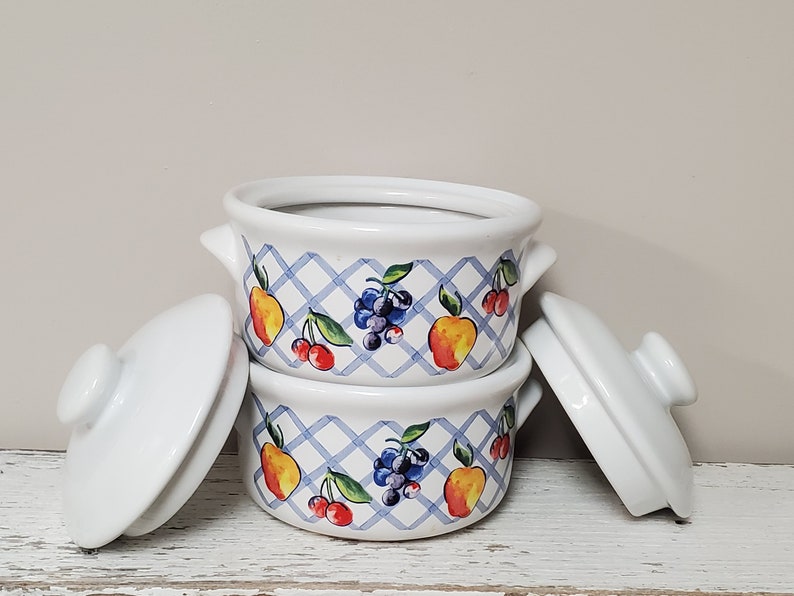 Vintage Ceramic Soup Crocks w/Lids Set of 2 Fruit | Etsy
