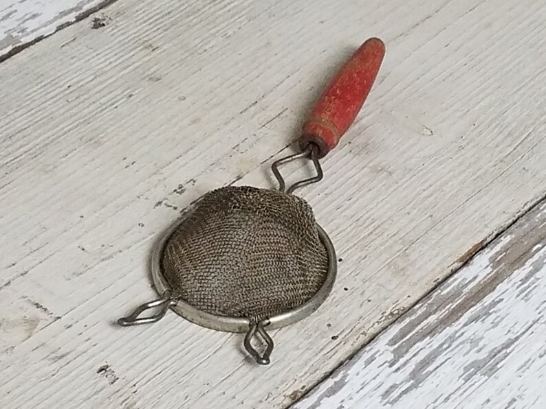 Vintage Small Strainer Red Wooden Handle Country Rustic - Etsy