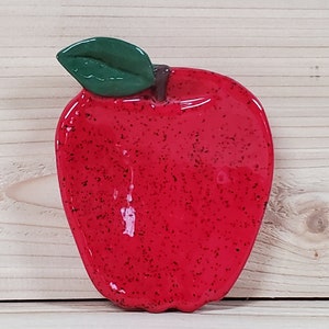 Vintage Apple Spoon Rest Glazed Ceramic, Red Apple W/green Leaf & Brown ...
