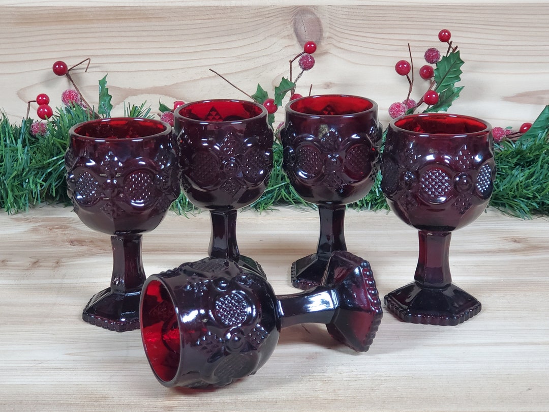 Vintage 4 Oz Holiday Wine Cordials (set of 5 ) Cape Cod Ruby Red Mini ...