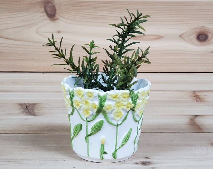 Vintage Yellow Flowered Bucket Style Tabletop Planter by ARDCO ...