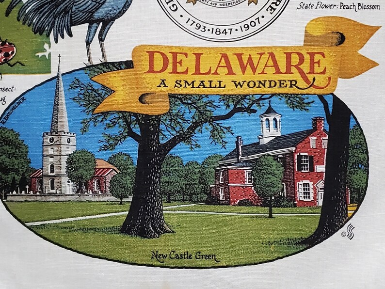 Vintage Delaware State Dish or Tea Towel, "the First State" History ...