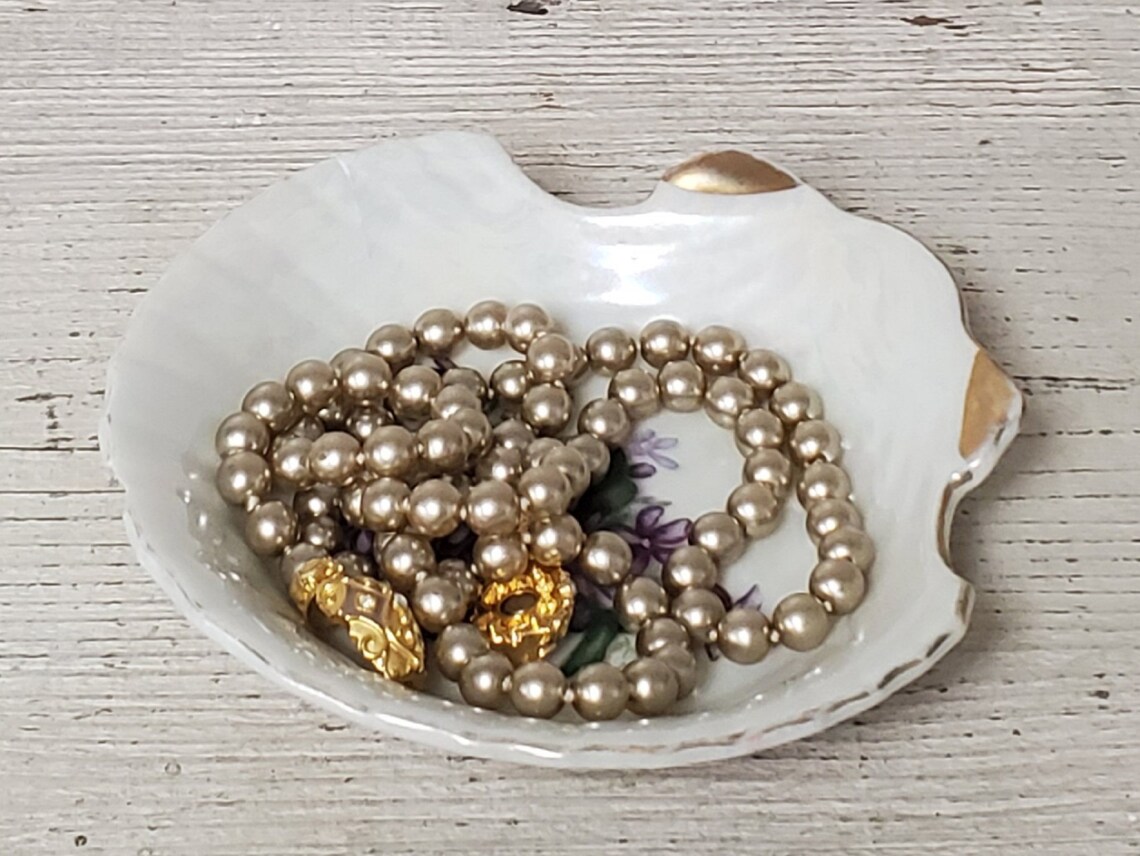 Vintage Porcelain Trinket Dish Shell Shaped Pearlized Ribbed | Etsy