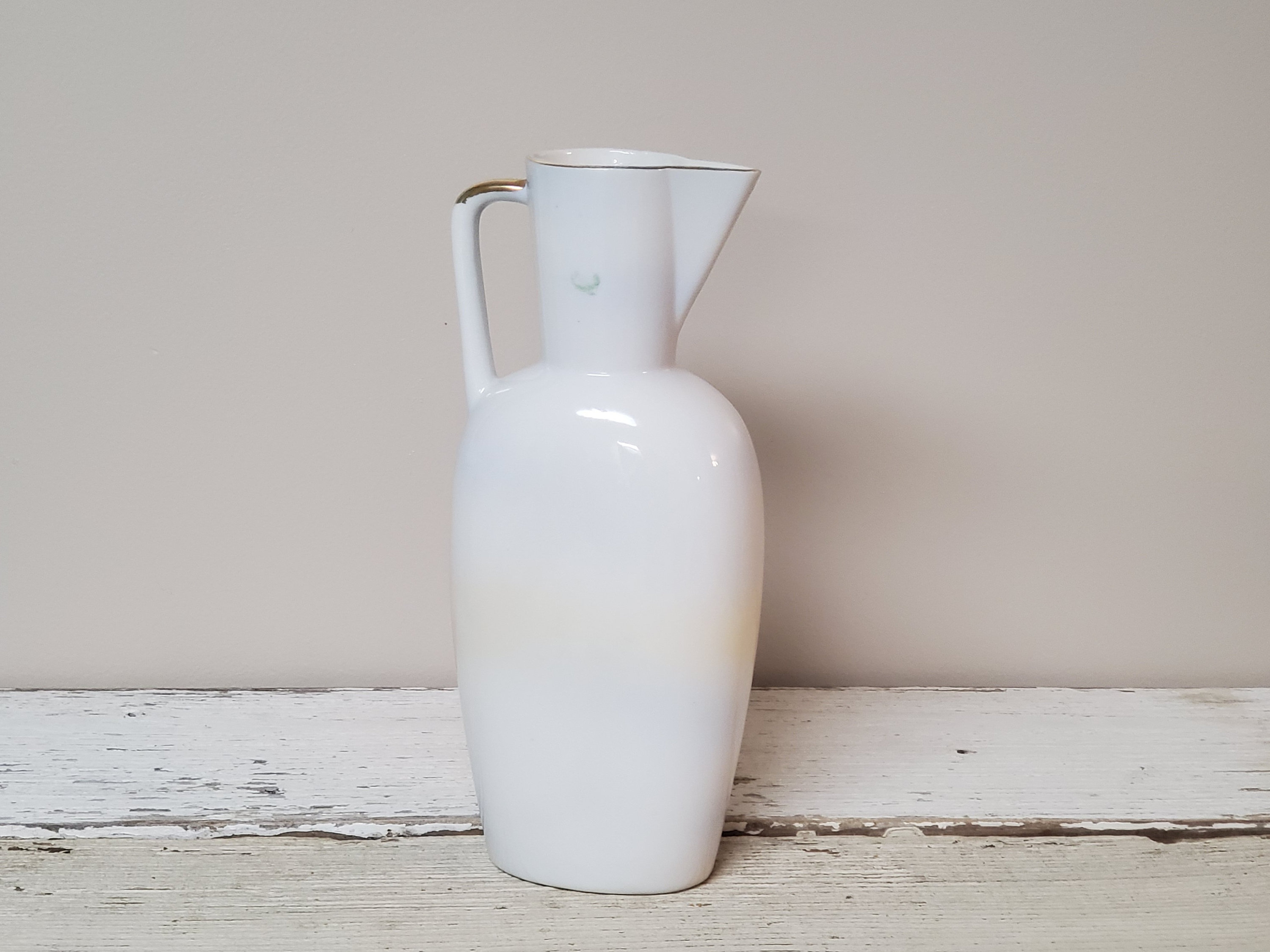 Vintage Decorative Flat Jug Pitcher Ceramic Porcelain White W/hand ...
