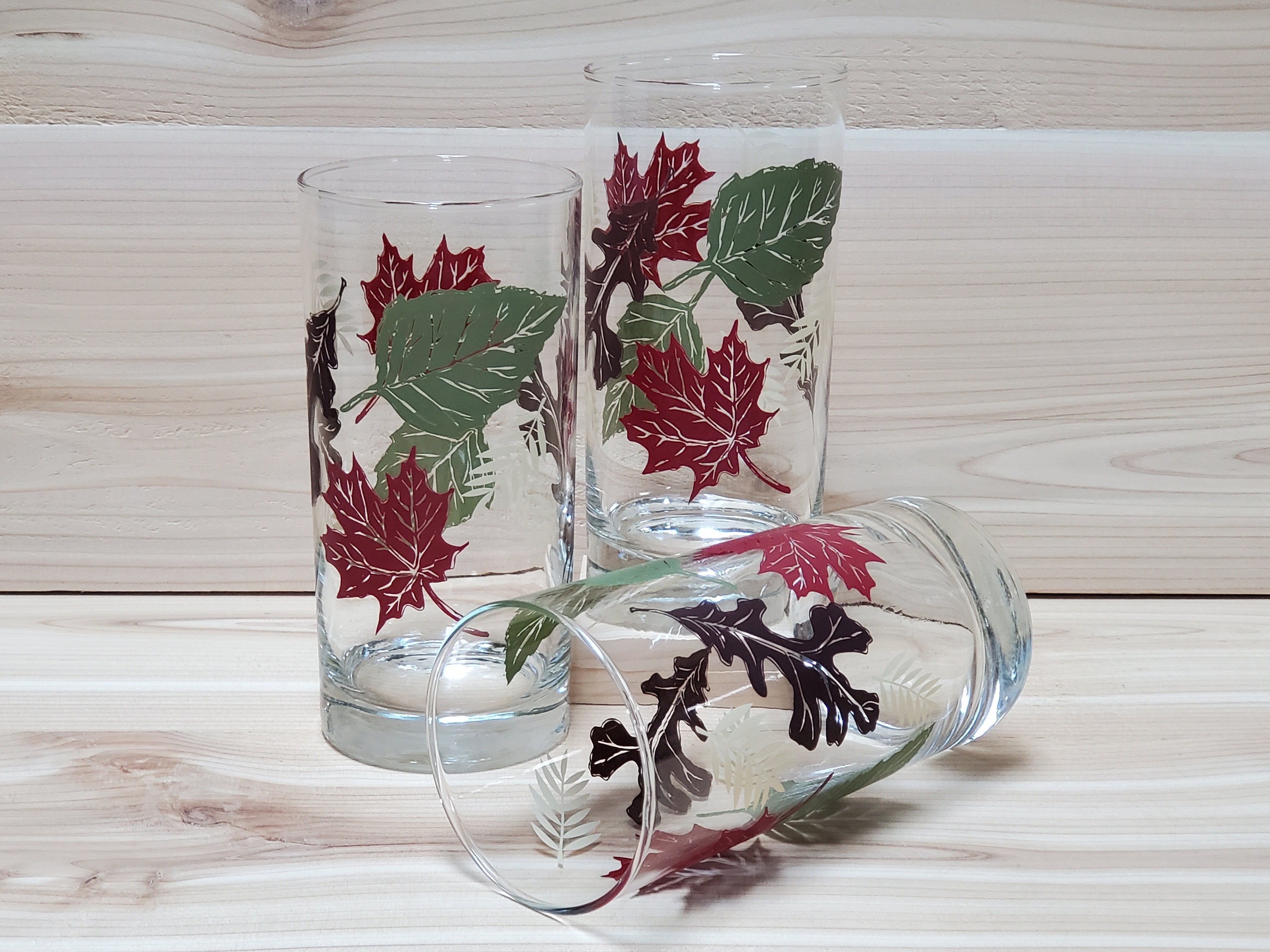 Vintage 15 Oz Autumn Leaves Glass Tumblers set of 3 - Etsy