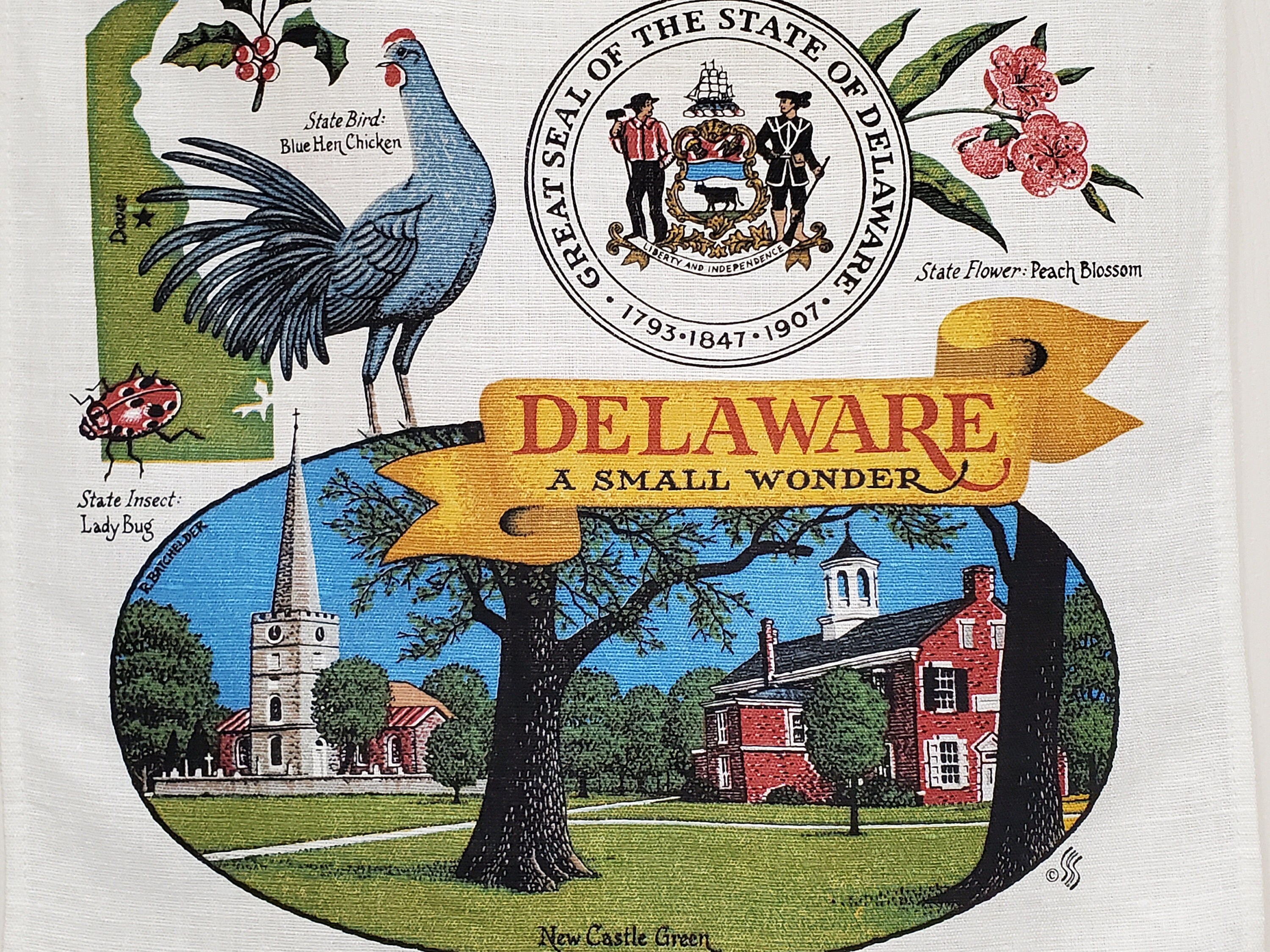 Vintage Delaware State Dish or Tea Towel, "the First State" History ...