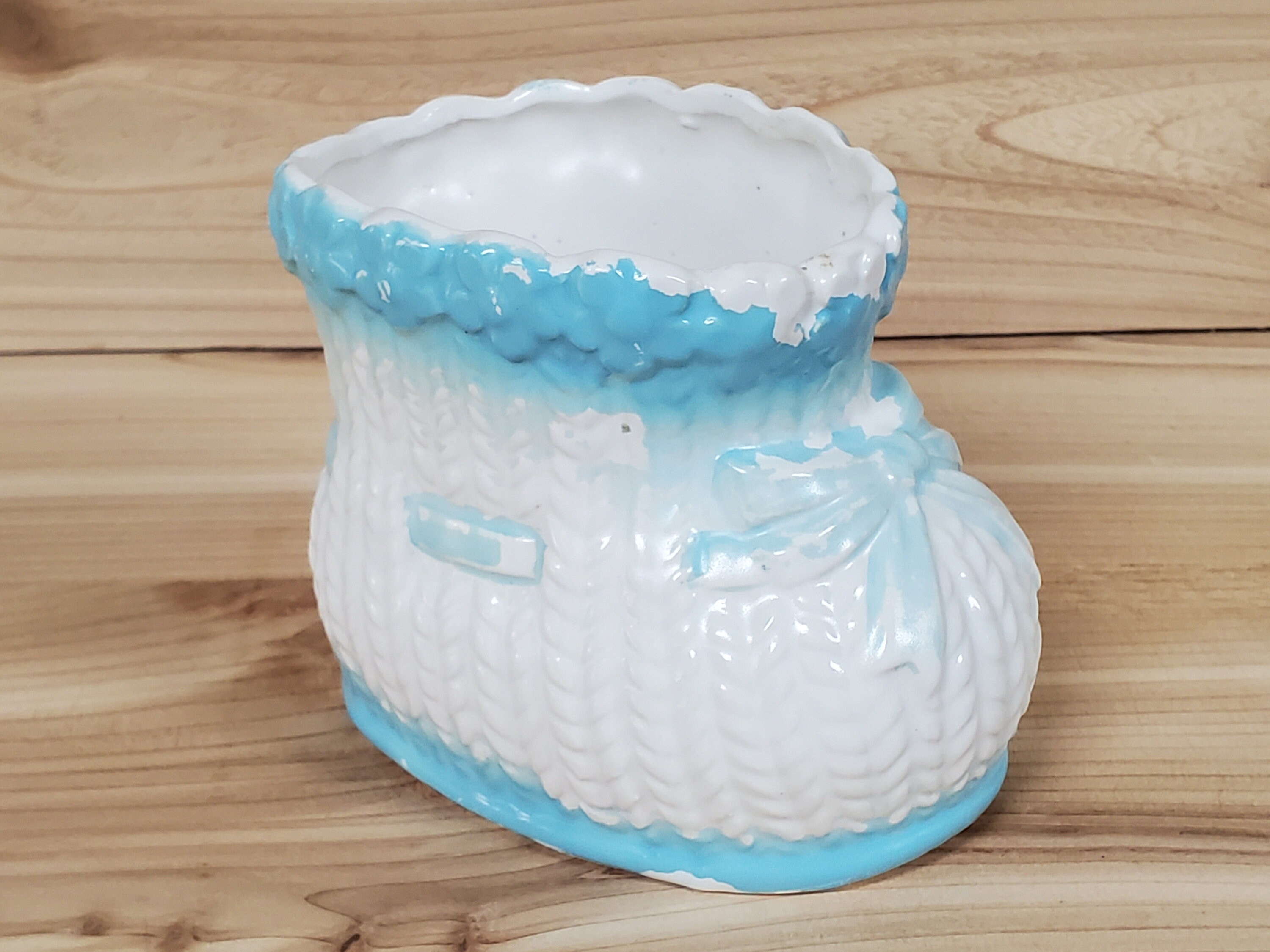 Vintage Baby Planter White Ceramic Baby Bootie Shoe W/baby Blue 1960s ...