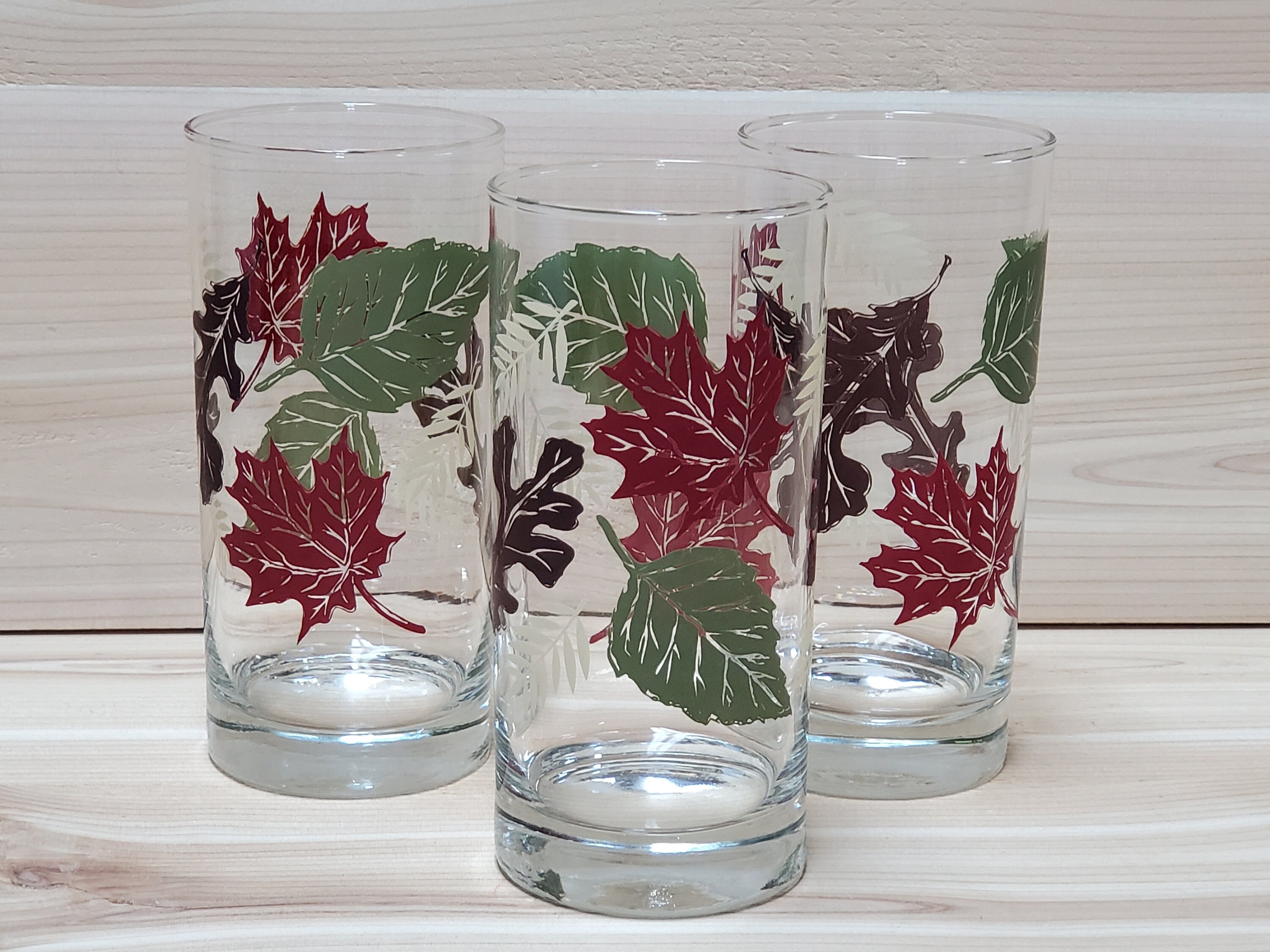 Vintage 15 Oz Autumn Leaves Glass Tumblers set of 3 - Etsy