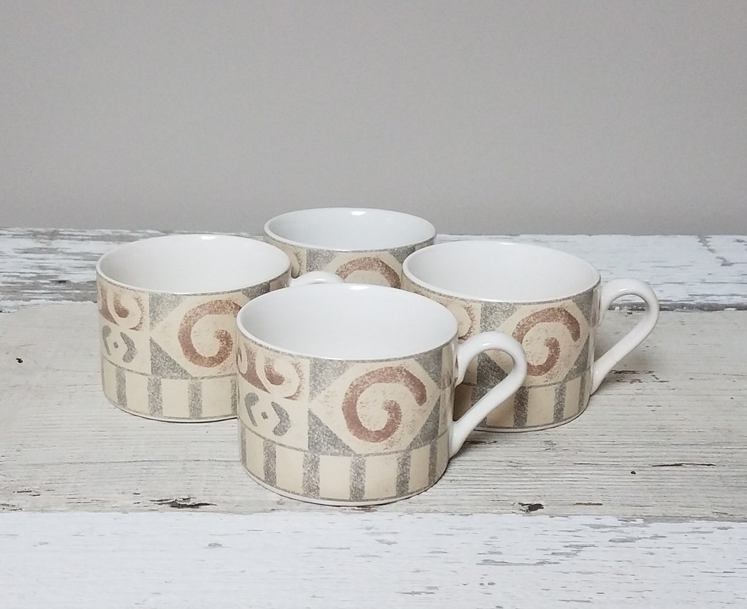 Vintage Flat Coffee Cups CANYON 4890 (set of 4) by Sango; Ceramic Gray ...