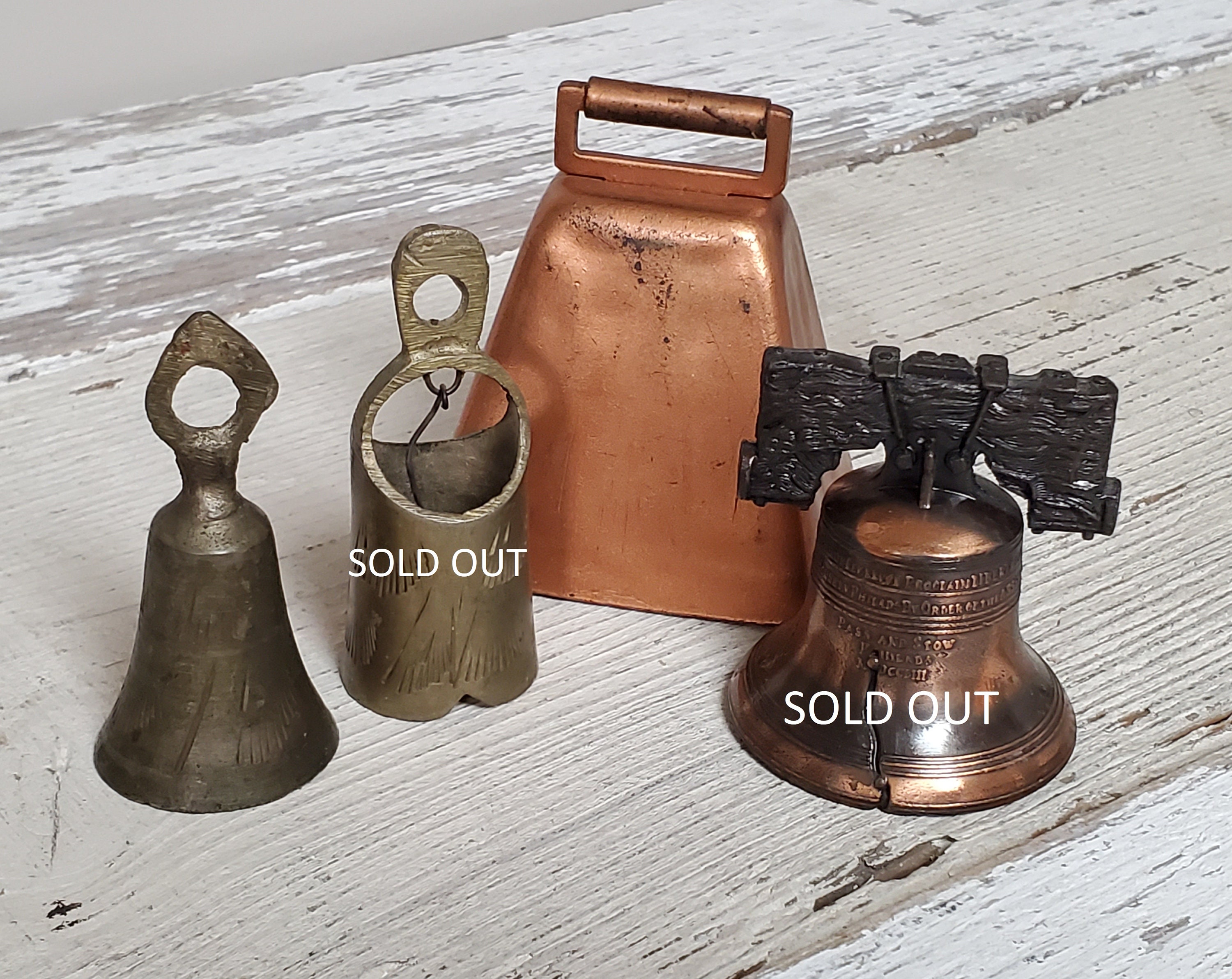 Vintage Brass Bell Assortment X4 Copper Painted Cowbell, Philadelphia ...