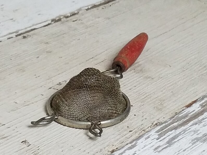 Vintage Small Strainer Red Wooden Handle Country Rustic - Etsy