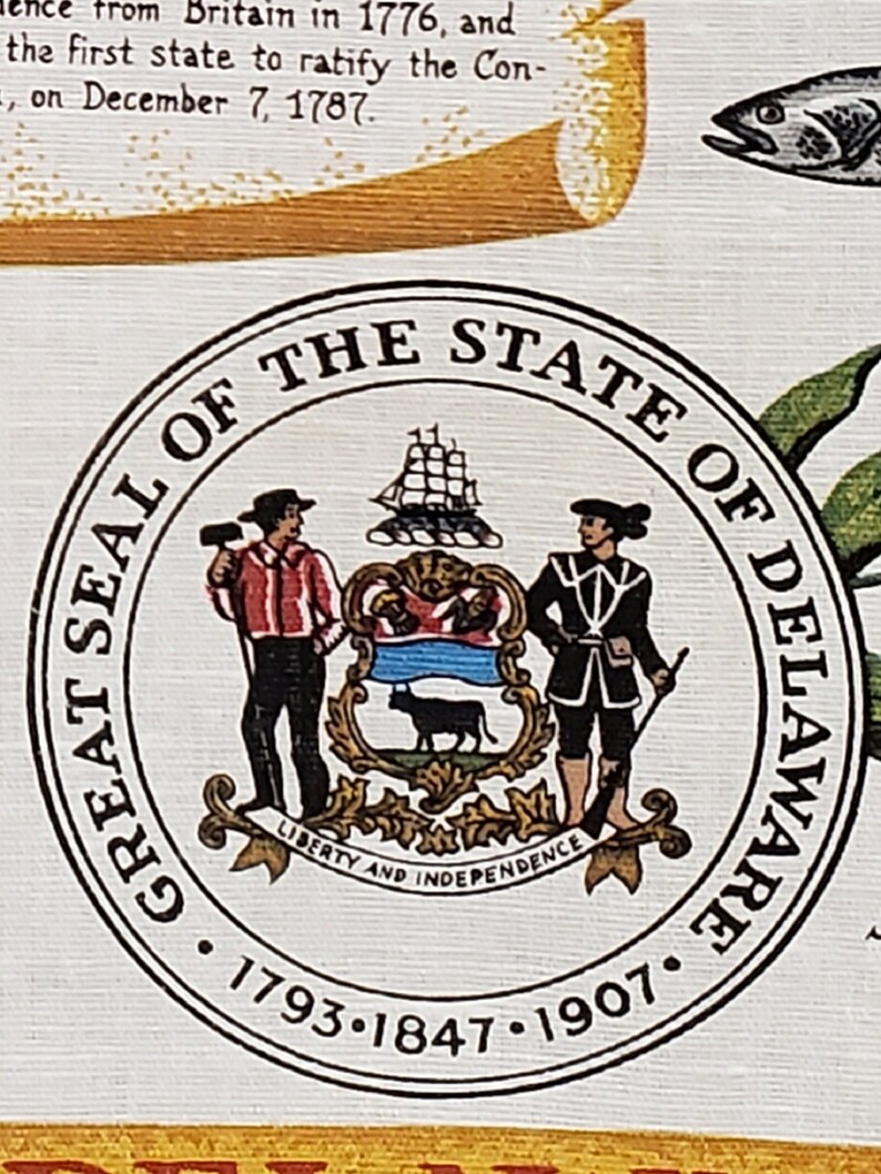 Vintage Delaware State Dish or Tea Towel, "the First State" History ...