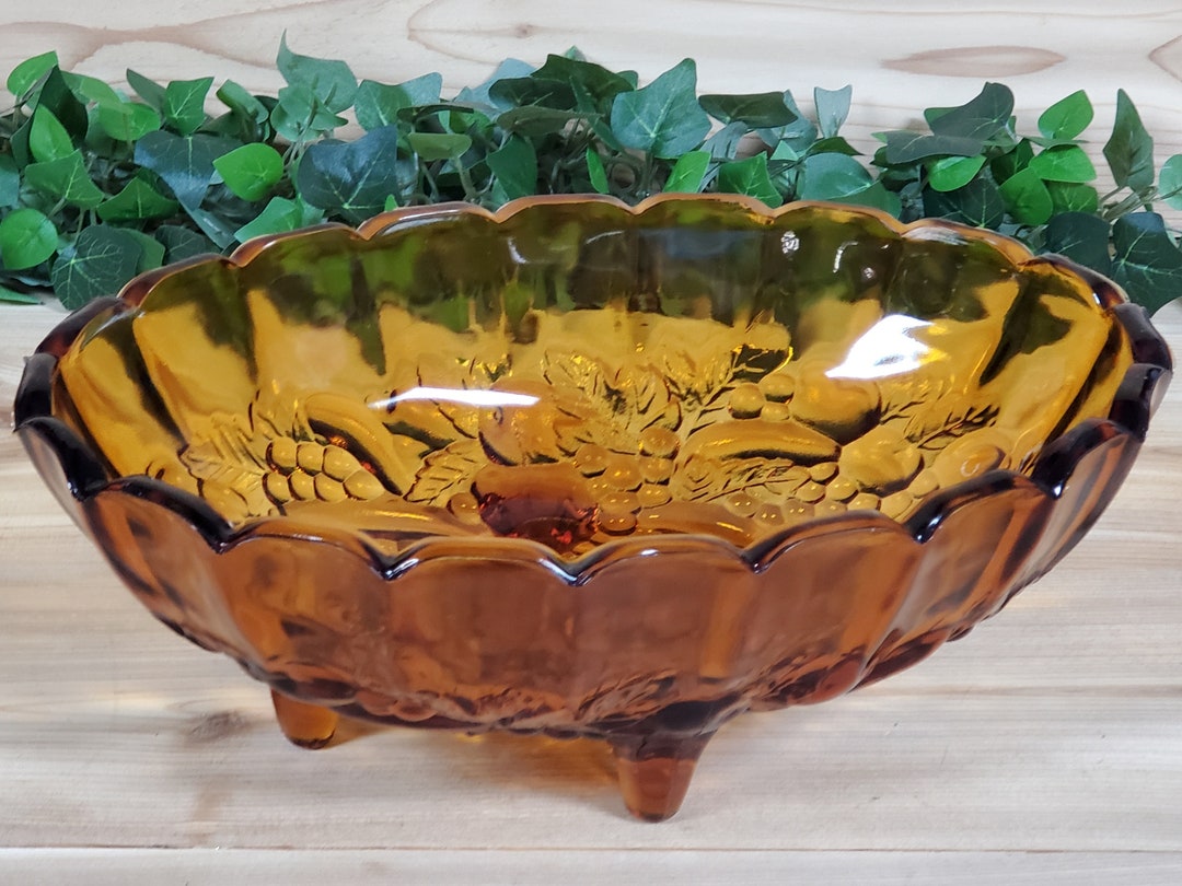 Vintage Garland Amber Footed Centerpiece Bowl by Indiana Glass; Fruit ...