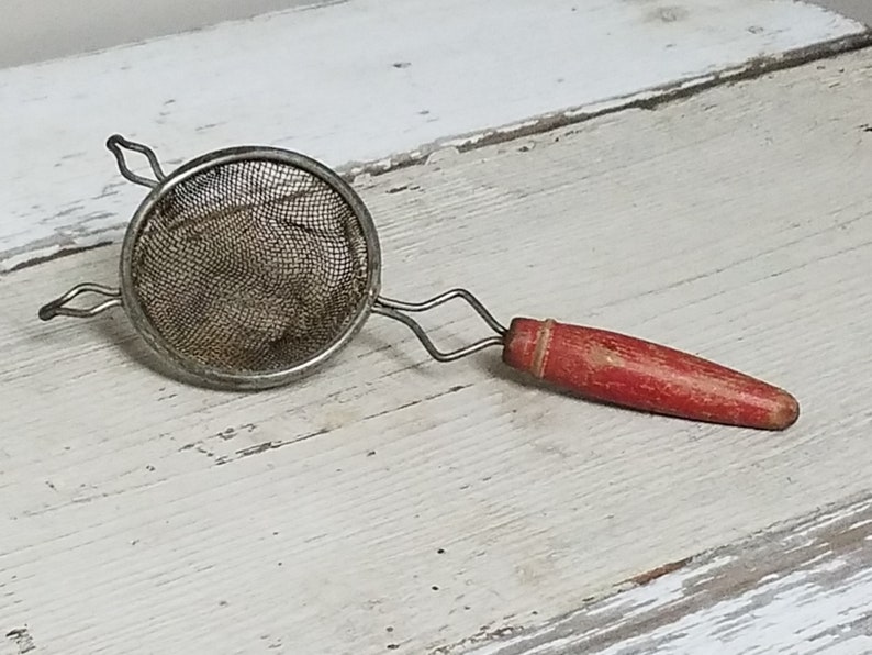 Vintage Small Strainer Red Wooden Handle Country Rustic - Etsy