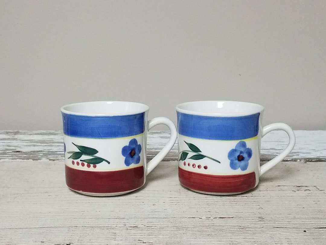 Vintage Flat Coffee Cups Bellissimo (set of 2) by GIBSON Stoneware Blue ...