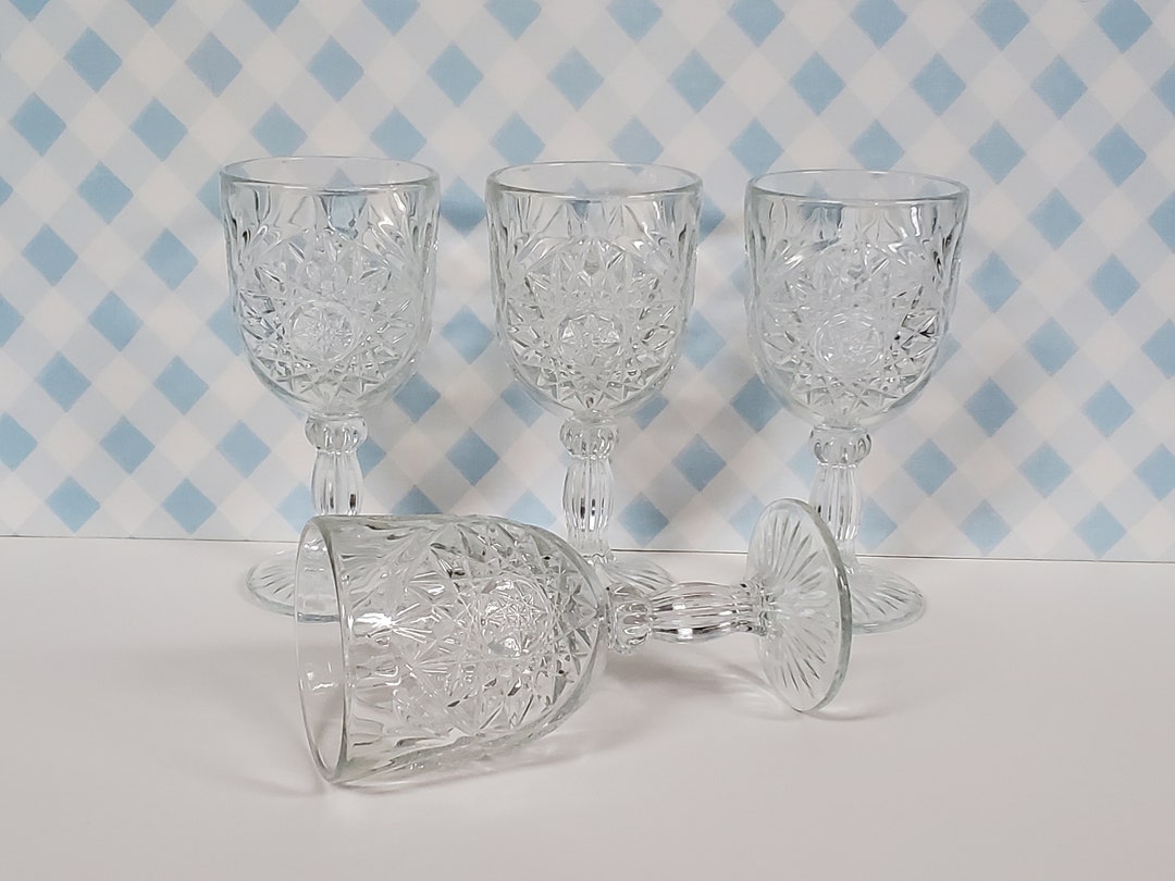 Vintage Footed 10 Oz Goblets (set of 4), Libbey Crystal Clear HOBSTAR ...