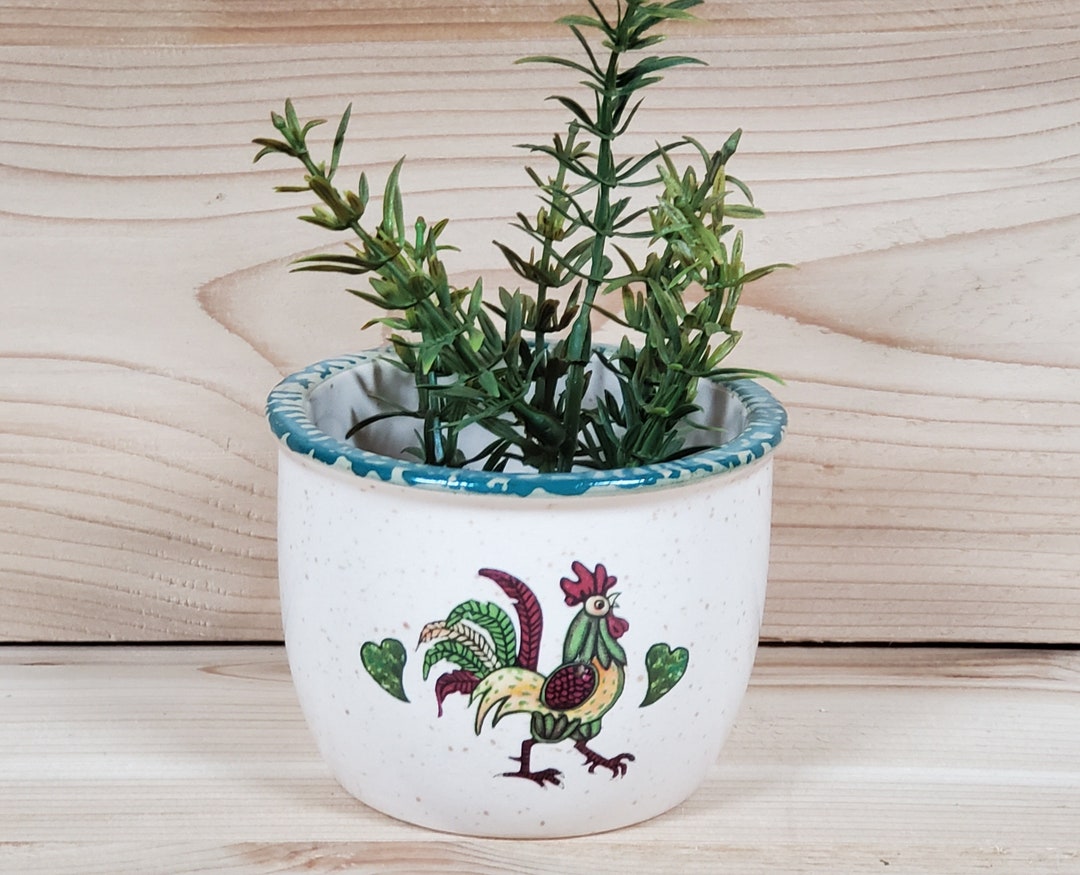 Vintage Rooster Crock Tabletop Planters by Heritage Pottery; Brightly ...