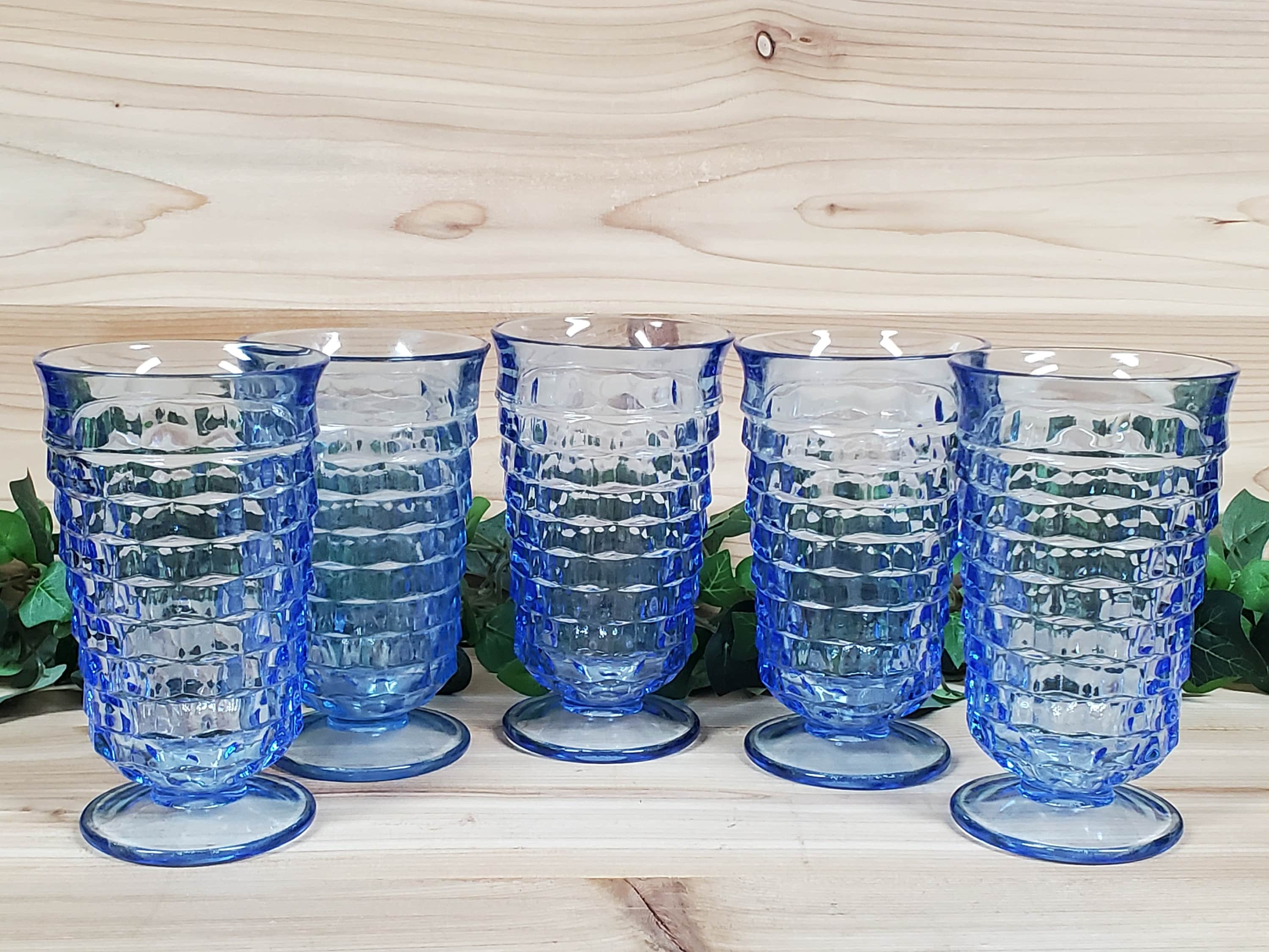 Vintage 12 Oz Footed Goblets set of 5 Whitehall LIGHT BLUE by Colony ...
