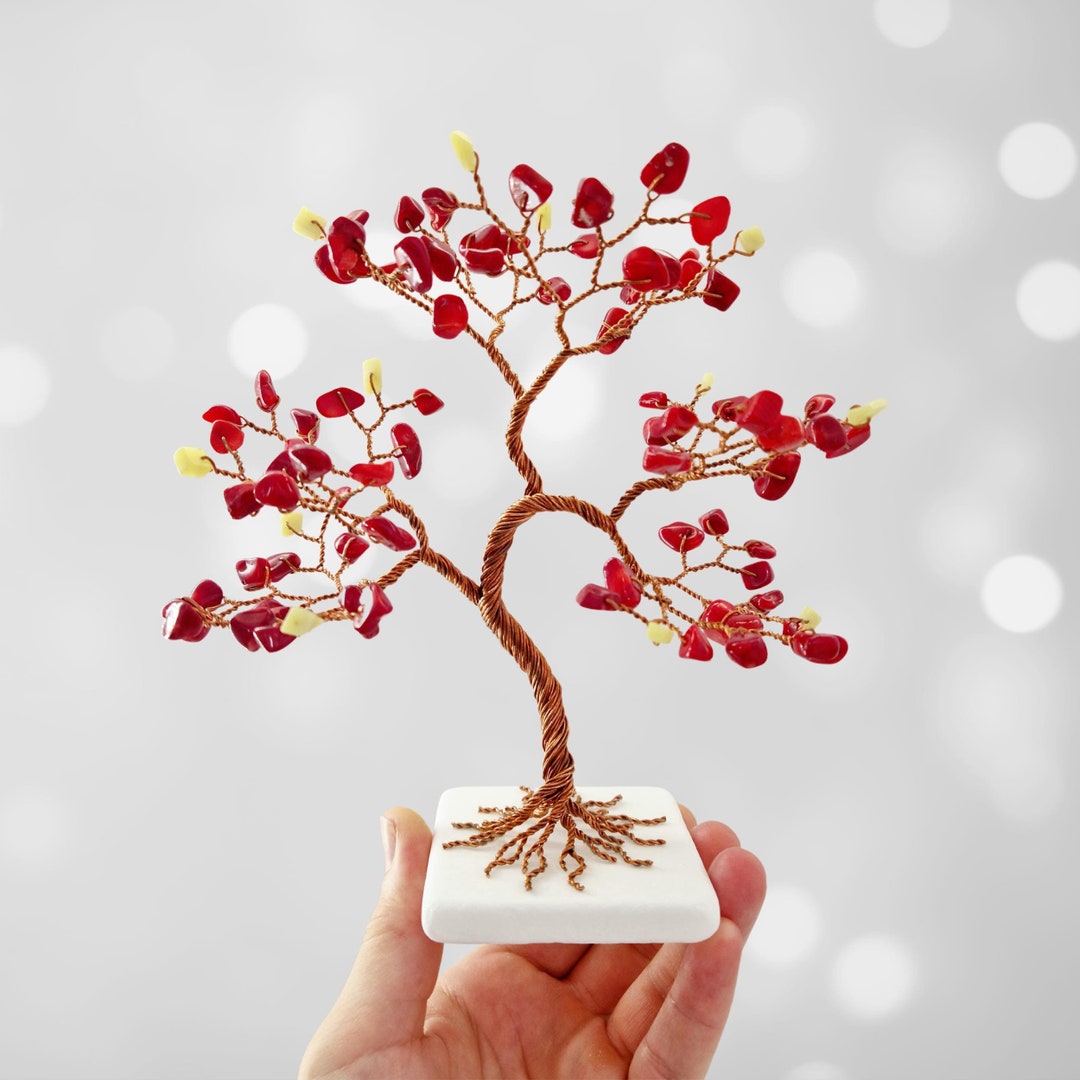 Jade & Coral Tree, 35th Anniversary Gift for Parents, Copper Wire ...