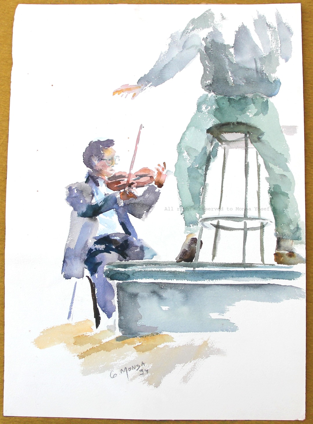 Violinist & Conductor Watercolor Painting by Gracia Monsa (14.1x20 ...