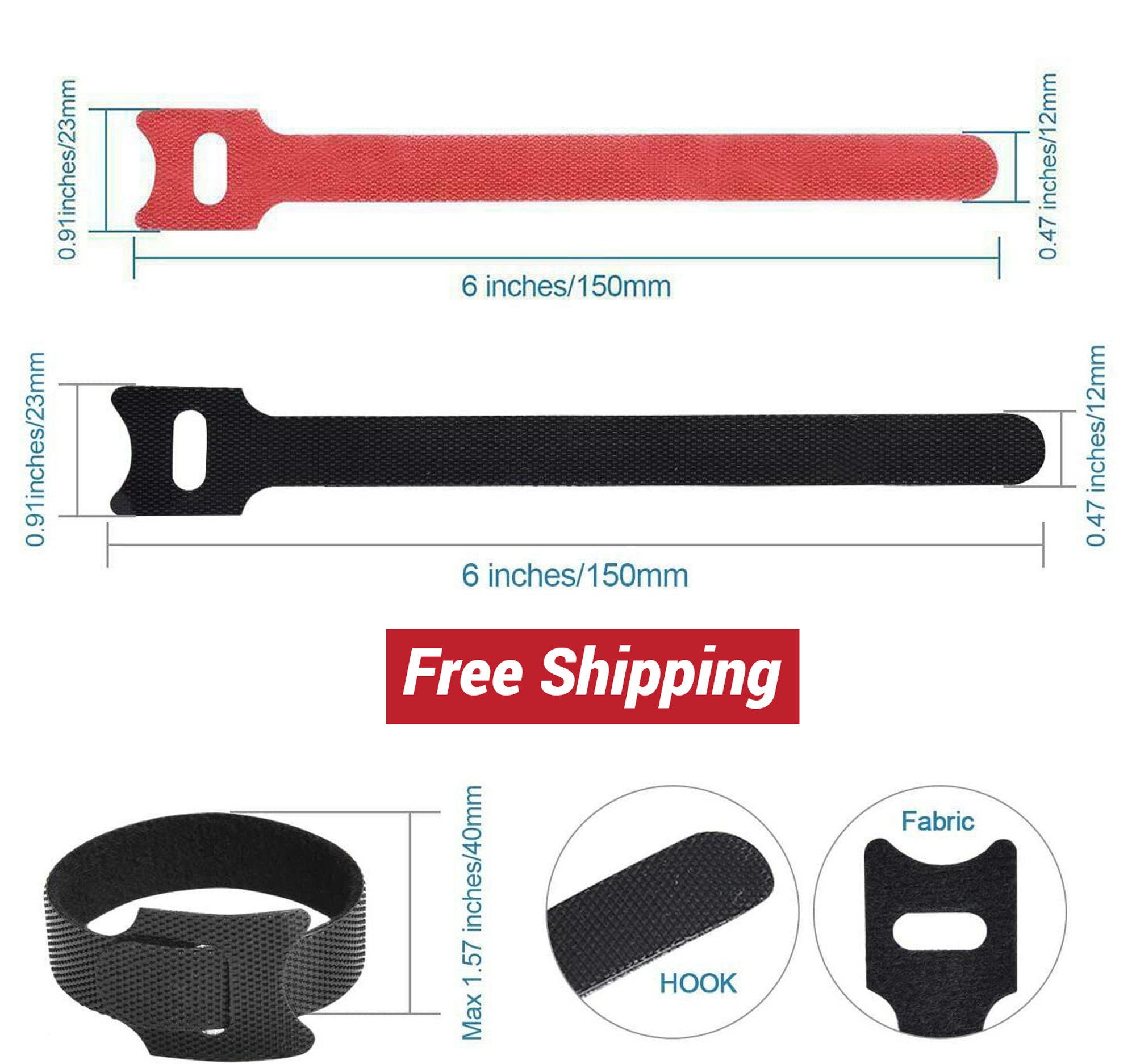 100 Cable Straps Black Wire Cord Hook Loop Ties Reusable Fastening Organizer-lot, Adjustable ...