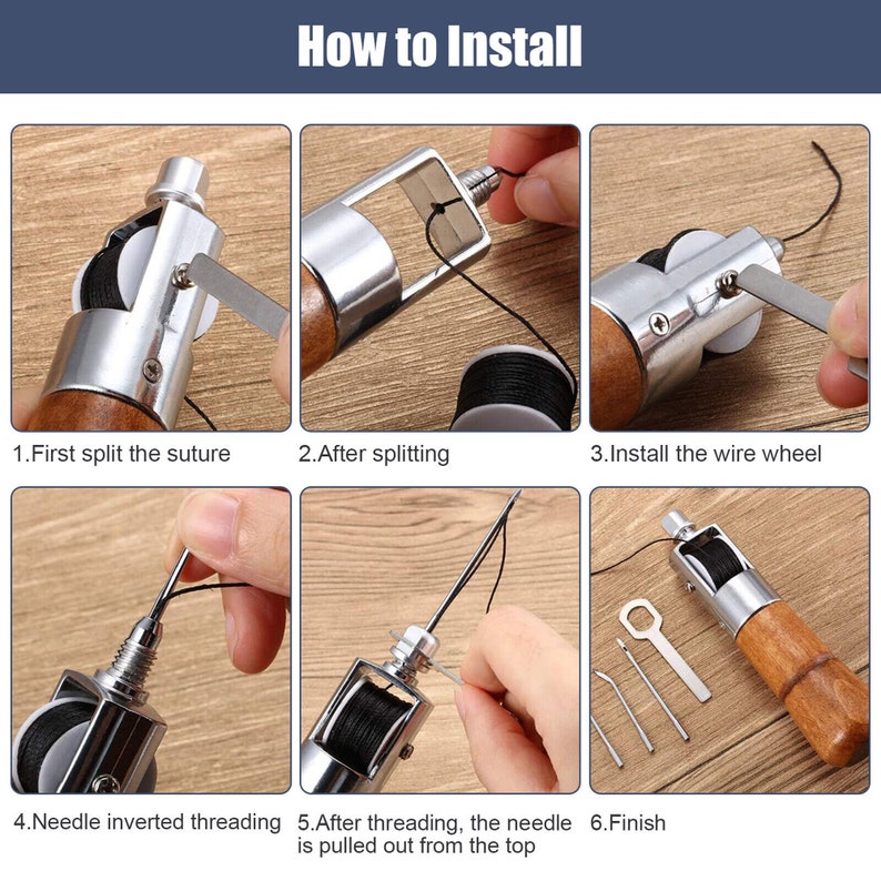 7 PCS Professional Leather Sail Canvas Speedy Stitcher DIY Sewing Awl ...