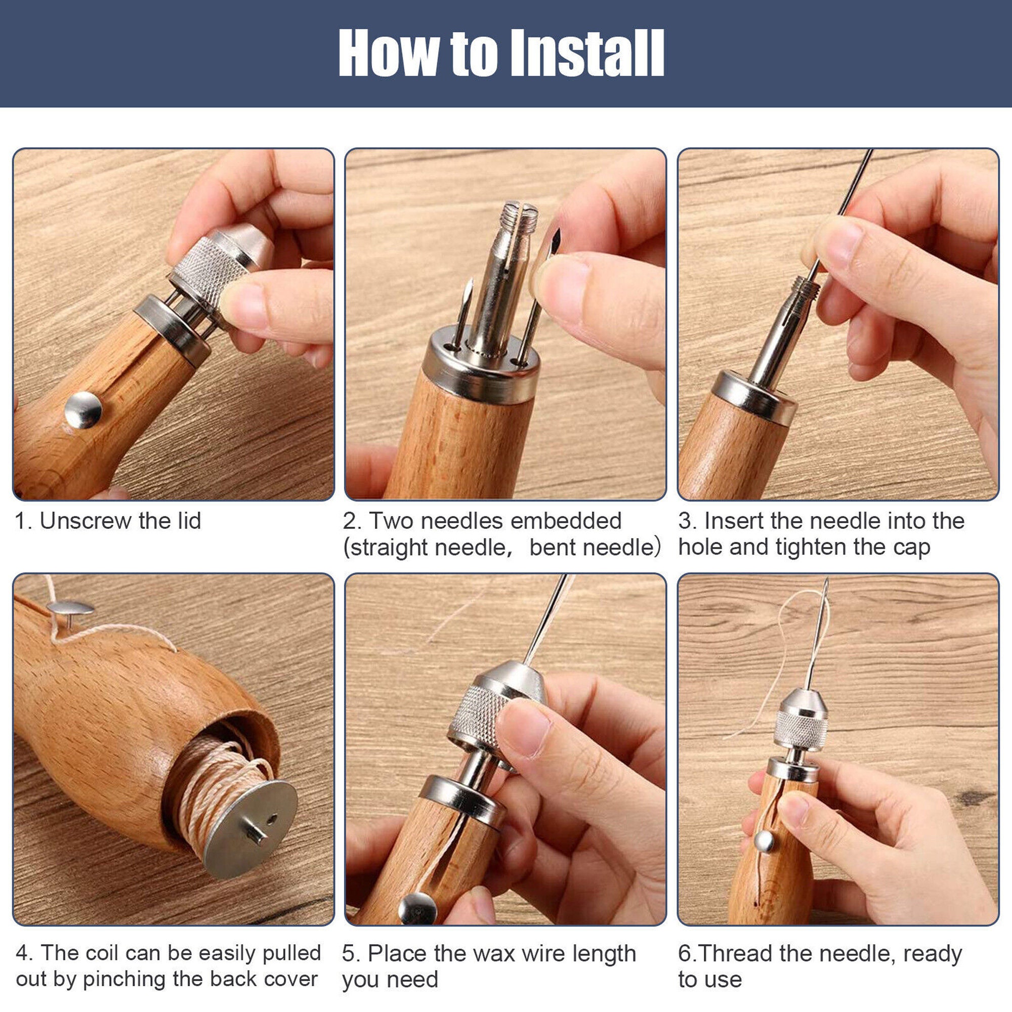 7 PCS Professional Leather Sail Canvas Speedy Stitcher DIY Sewing Awl ...