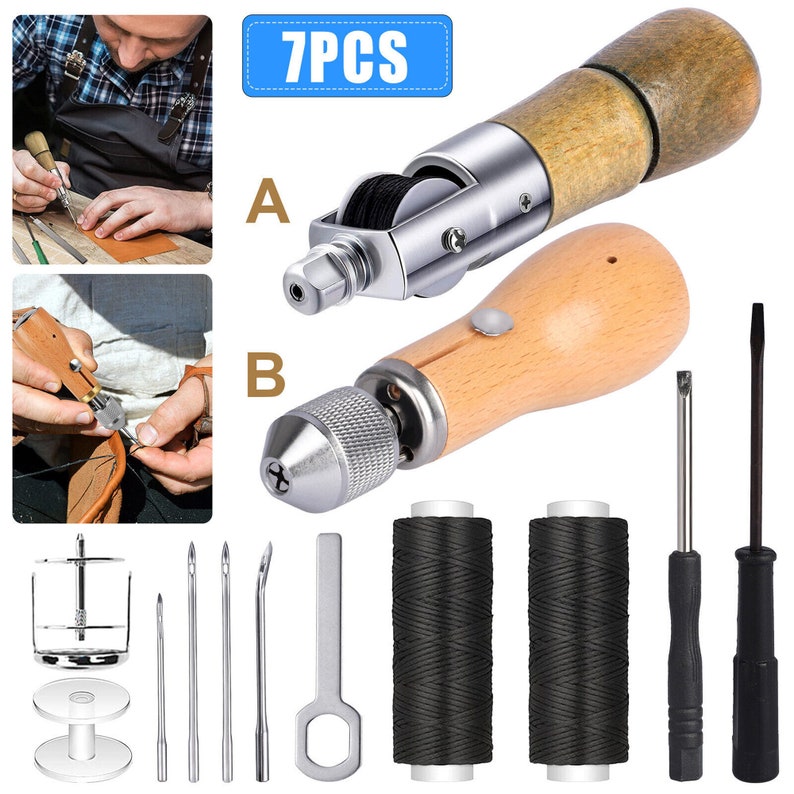 7 PCS Professional Leather Sail Canvas Speedy Stitcher DIY Sewing Awl ...