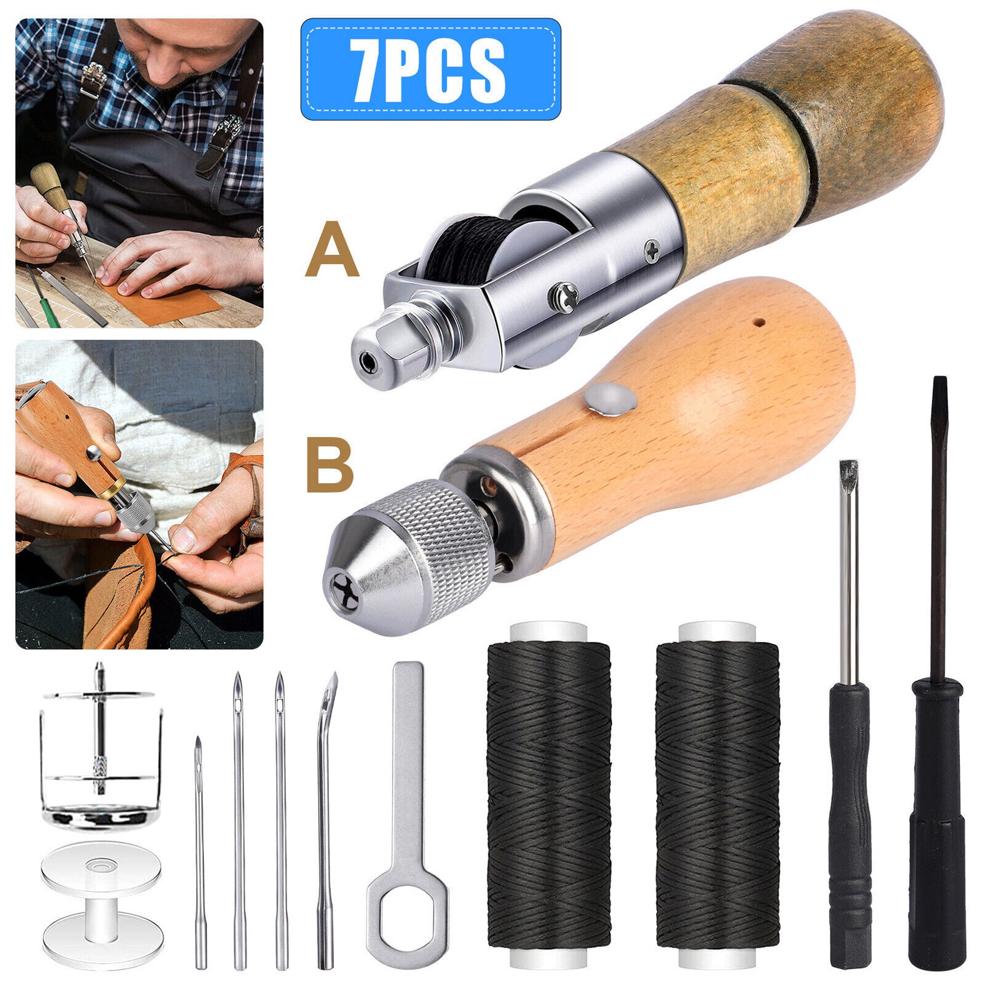 7 PCS Professional Leather Sail Canvas Speedy Stitcher DIY Sewing Awl ...