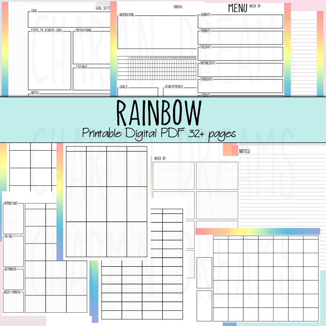 Rainbow Planner Refill Printables Classic Planner Digital Pages Monthly ...
