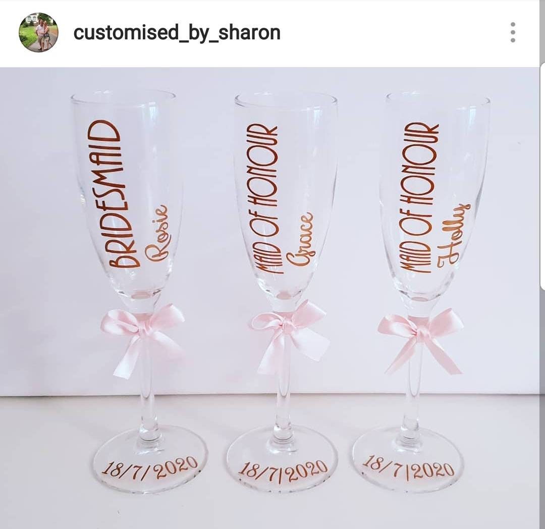 Vinyl Champagne Flutes, Bridesmaid Gifts, Wedding Flutes, Bridal Party ...