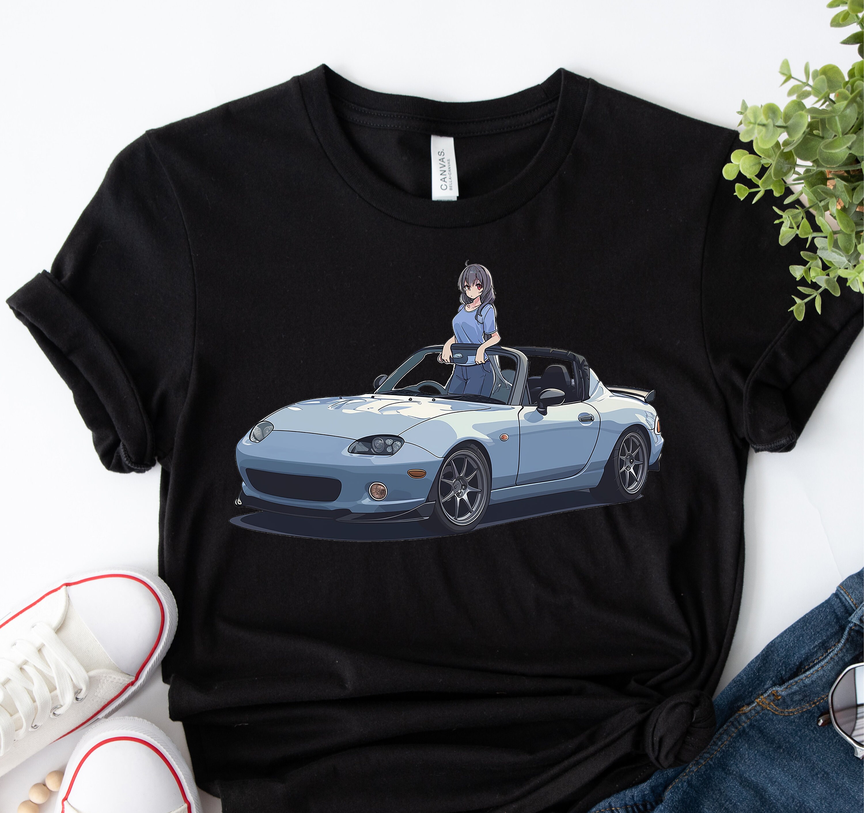 Miata Shirt With Anime Girl Car Lover Gift Anime Fan White Blue Miata ...