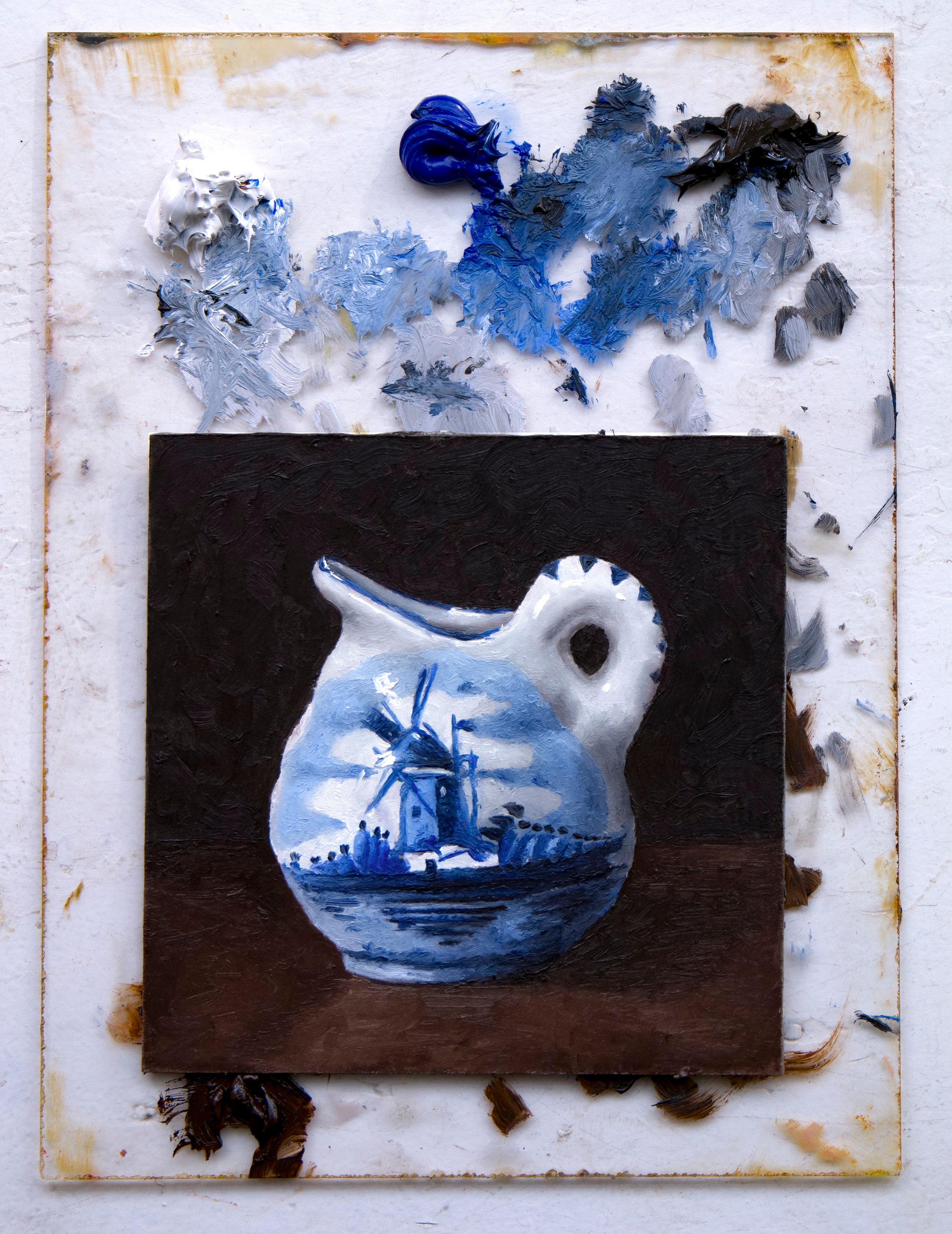 Still Life of a Small Delft Jug, Oil on Board, 8.5x8.5”. Framed ...