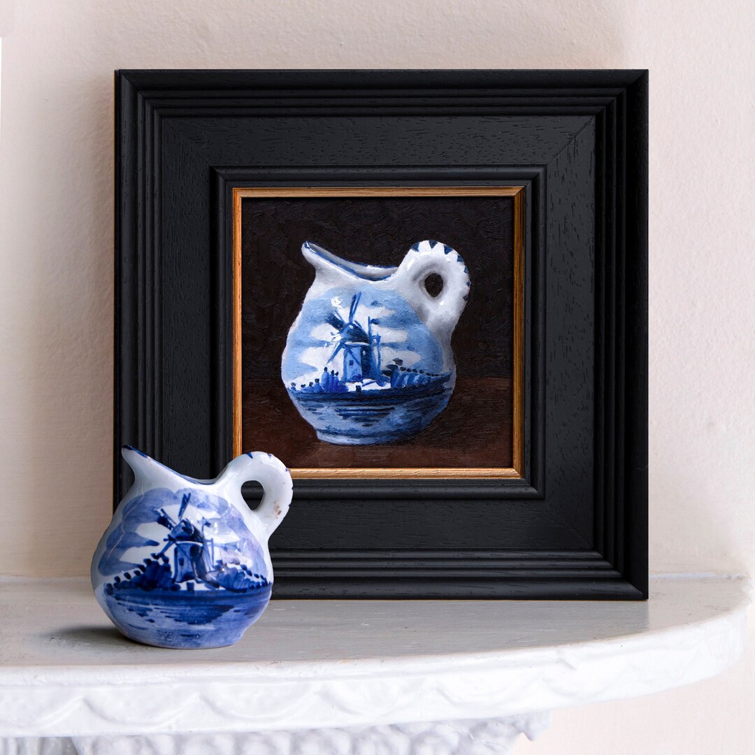 Still Life of a Small Delft Jug, Oil on Board, 8.5x8.5”. Framed ...