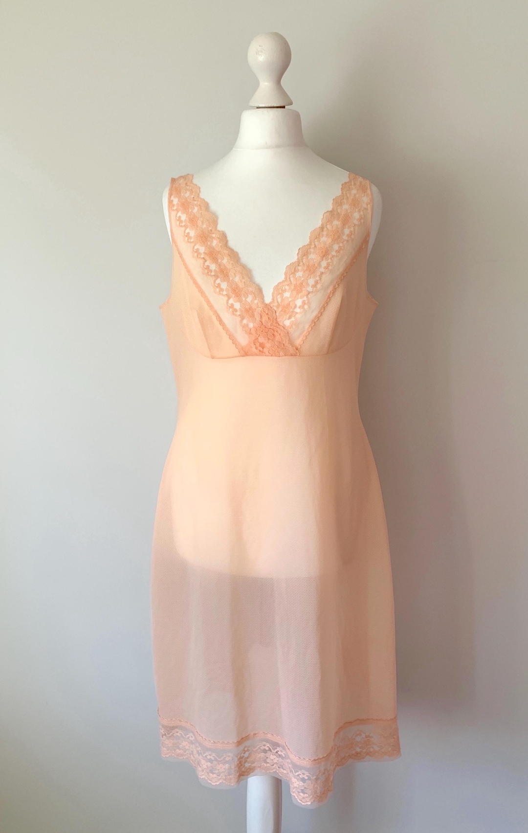 1960s Vintage Texturized Apricot Slip With Lace, Cute 60s Vintage Slip ...