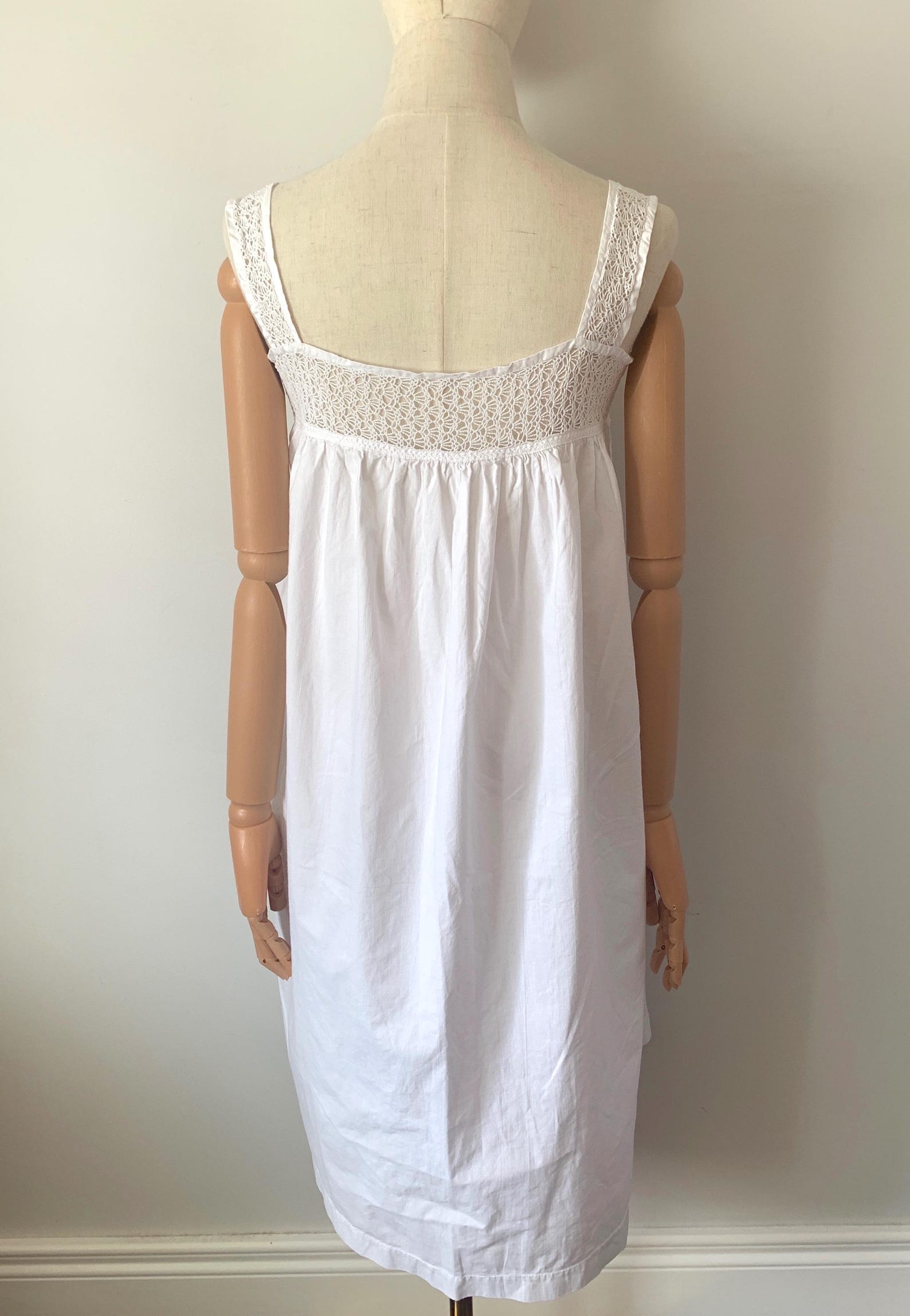 Antique French Cotton Nightgown: Crochet Lace Monogram, Sleeveless ...