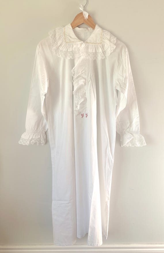 RARE Antique French Victorian Pure LINEN Nightgown wi… - Gem