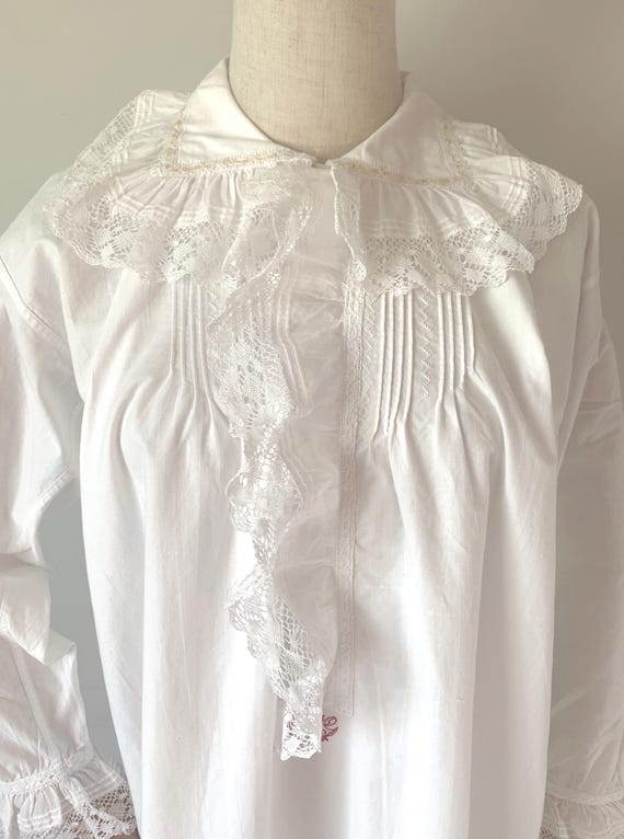 RARE Antique French Victorian Pure LINEN Nightgown wi… - Gem
