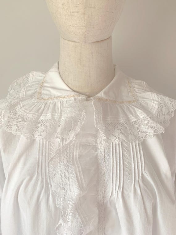 RARE Antique French Victorian Pure LINEN Nightgown wi… - Gem