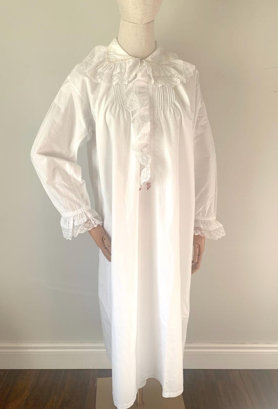 RARE Antique French Victorian Pure LINEN Nightgown wi… - Gem