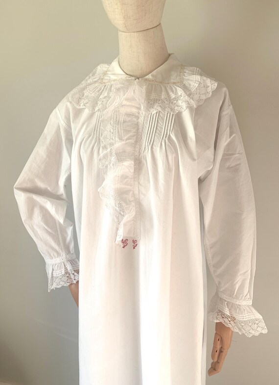 RARE Antique French Victorian Pure LINEN Nightgown wi… - Gem