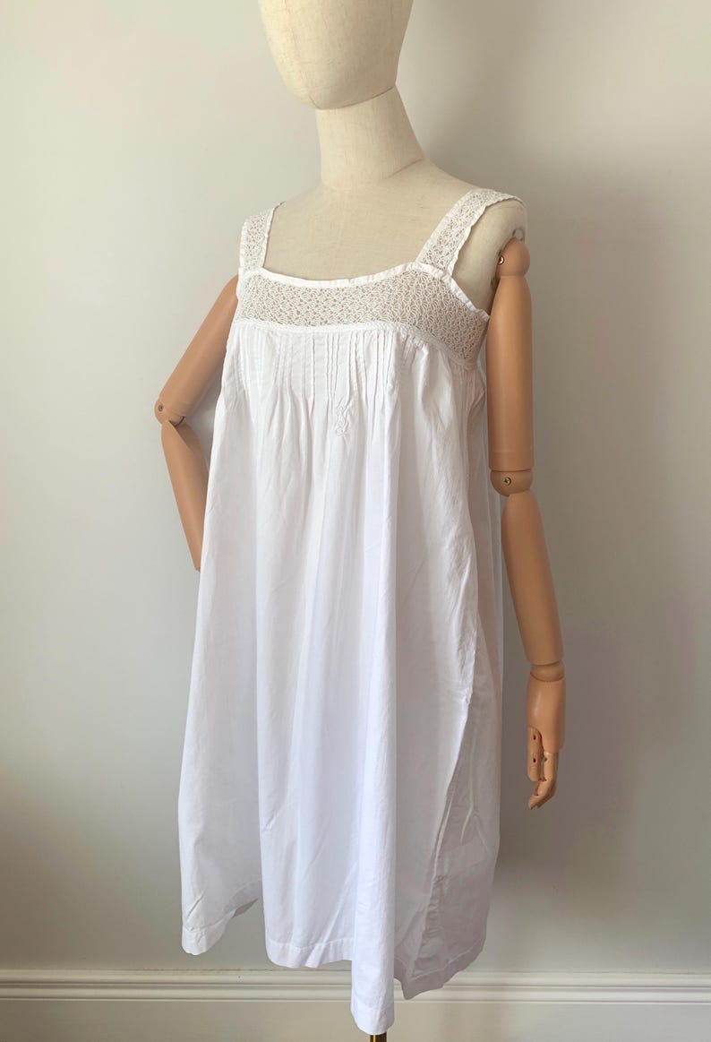 Antique French Cotton Nightgown: Crochet Lace Monogram, Sleeveless ...