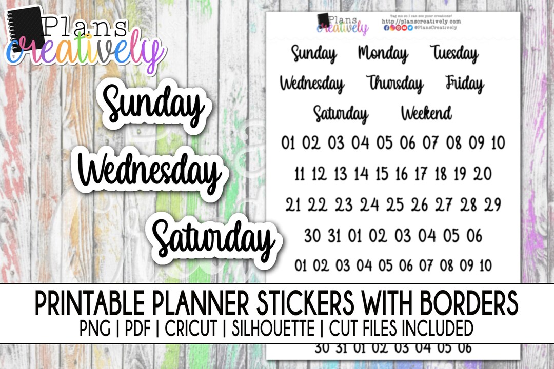 Date Planner Stickers | Printable Calendar Numbers, Days (PNG, PDF) - Etsy