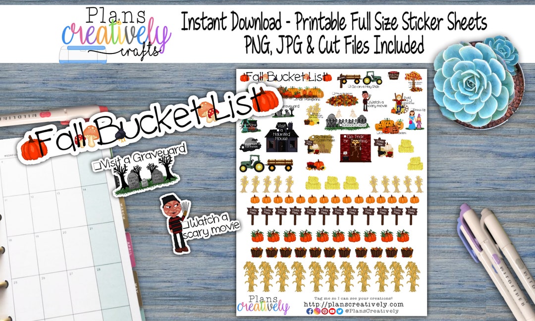 Printable Fall Bucket List Sticker Sheet Icon Planner Stickers for ...
