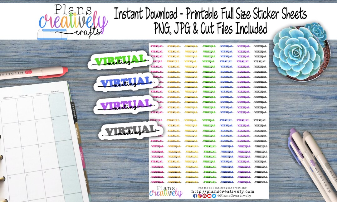 Printable Virtual Meeting Work Stickers | Planner Stickers | Functional ...