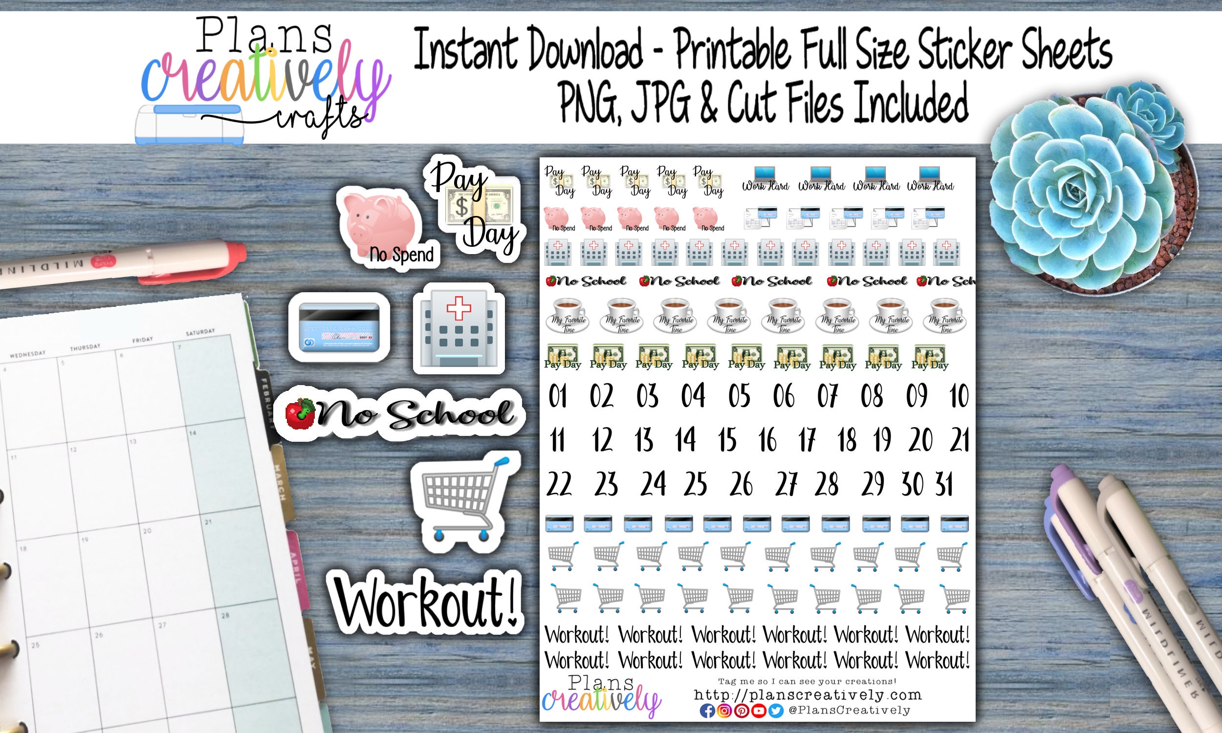 Planner Sticker Sample Pack – Printable Stickers, PNG & JPG Files ...